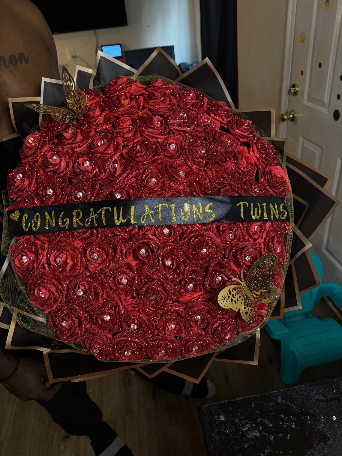 Red Rose Bouquet Custom Ribbon - Etsy