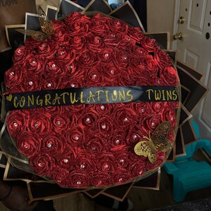 Red Rose Bouquet Custom Ribbon - Etsy