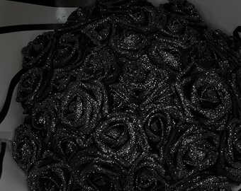 Luxury Artificial Wedding Bouquet Black Glitter Roses, Diamantés and ...
