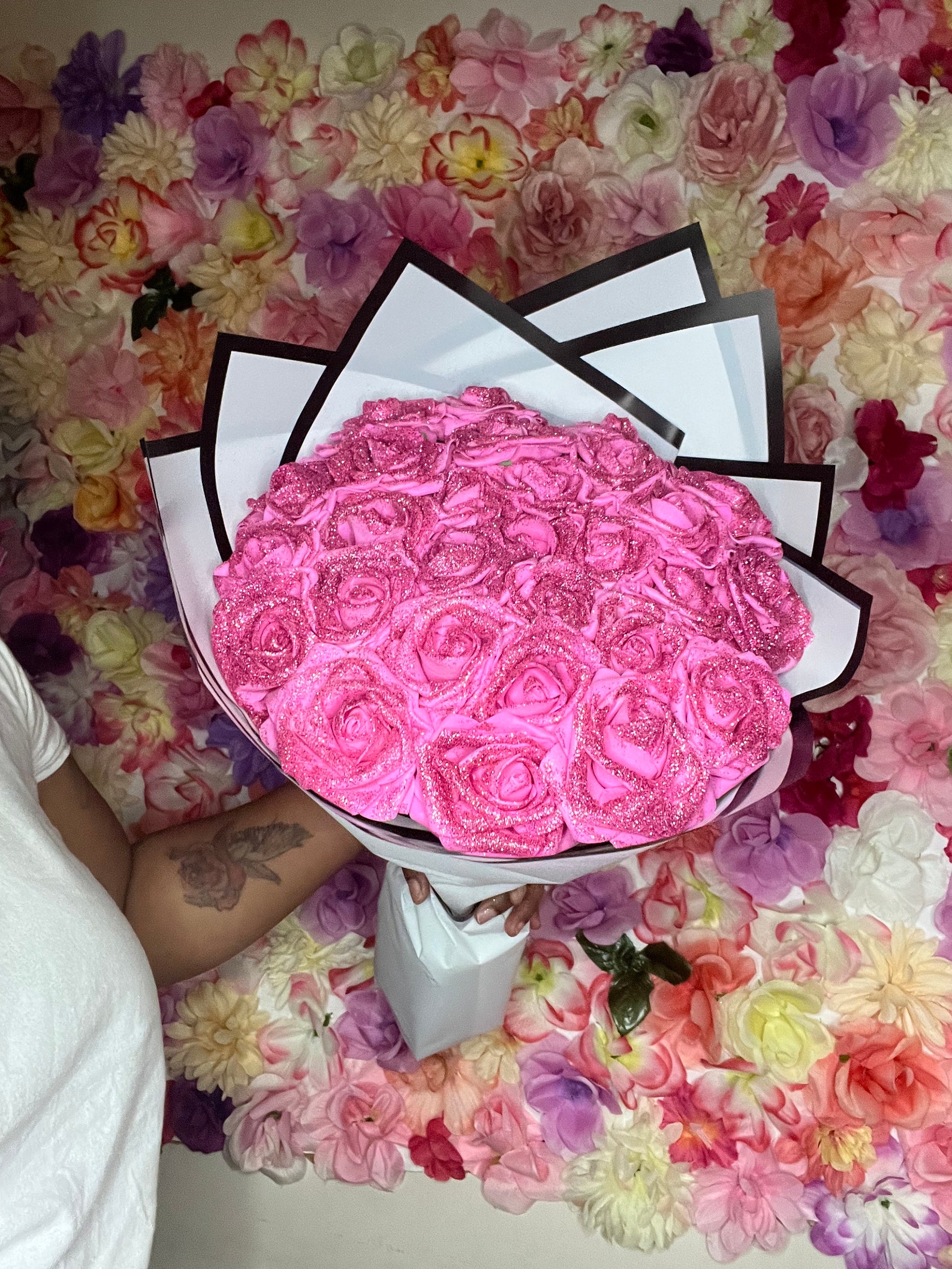 Pink Glitter Rose Bouquet - Etsy