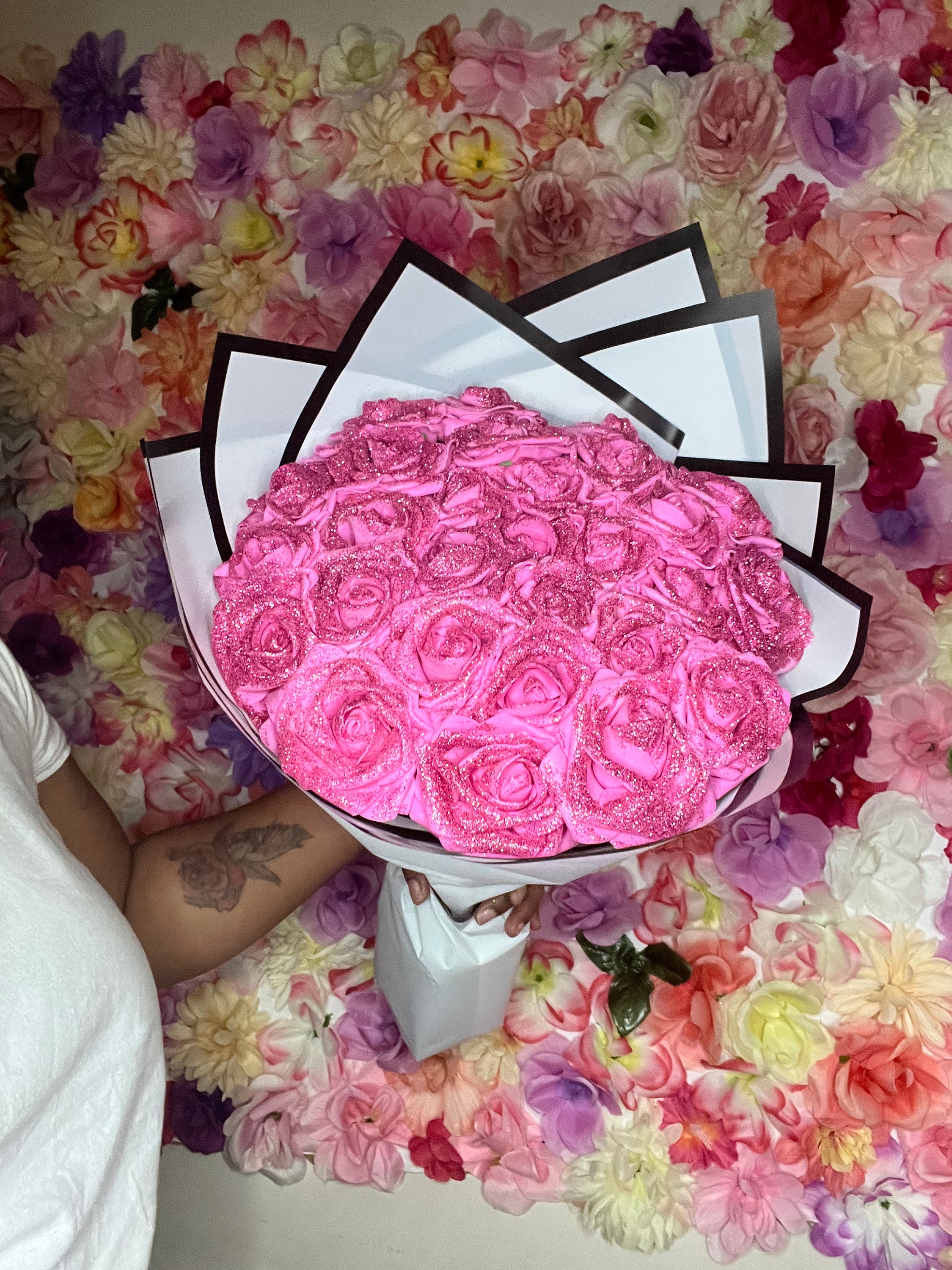 Pink Glitter Rose Bouquet - Etsy