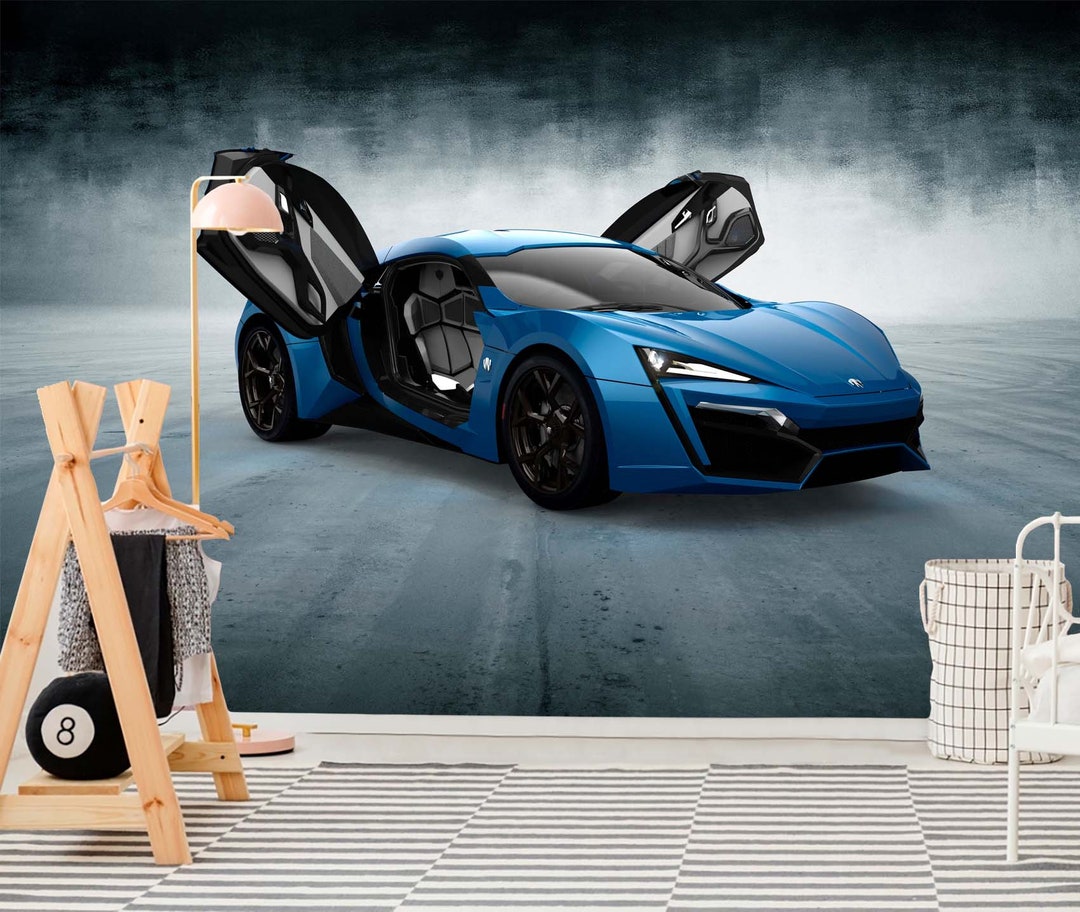 Blue Sports Car Wallpaper Racing Car Wall Mural Removable Print Wall ...