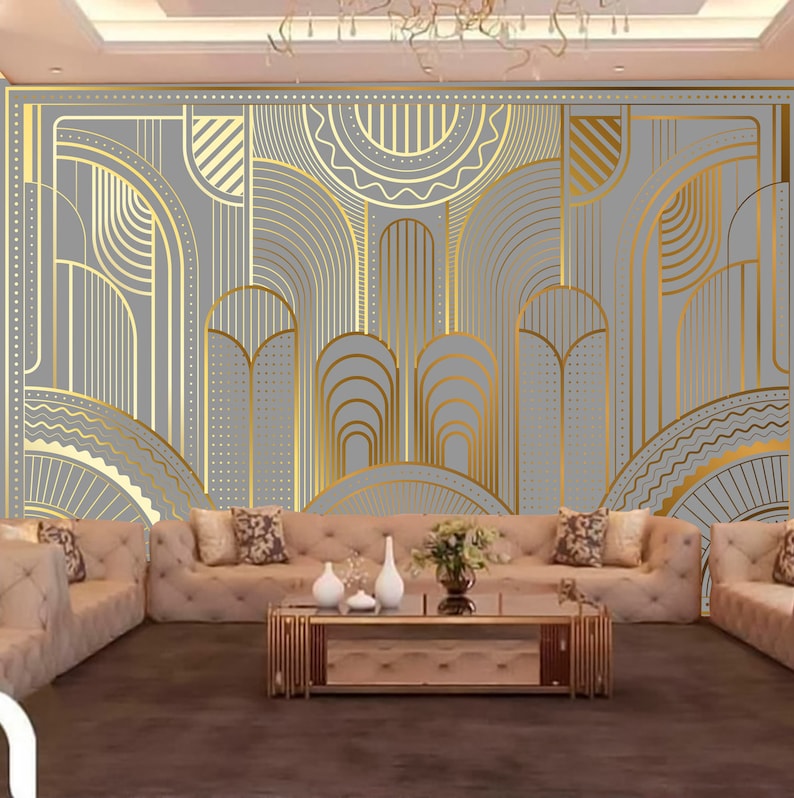 Gray Background With Golden Line Wallpaper Geometric Wall Mural ...