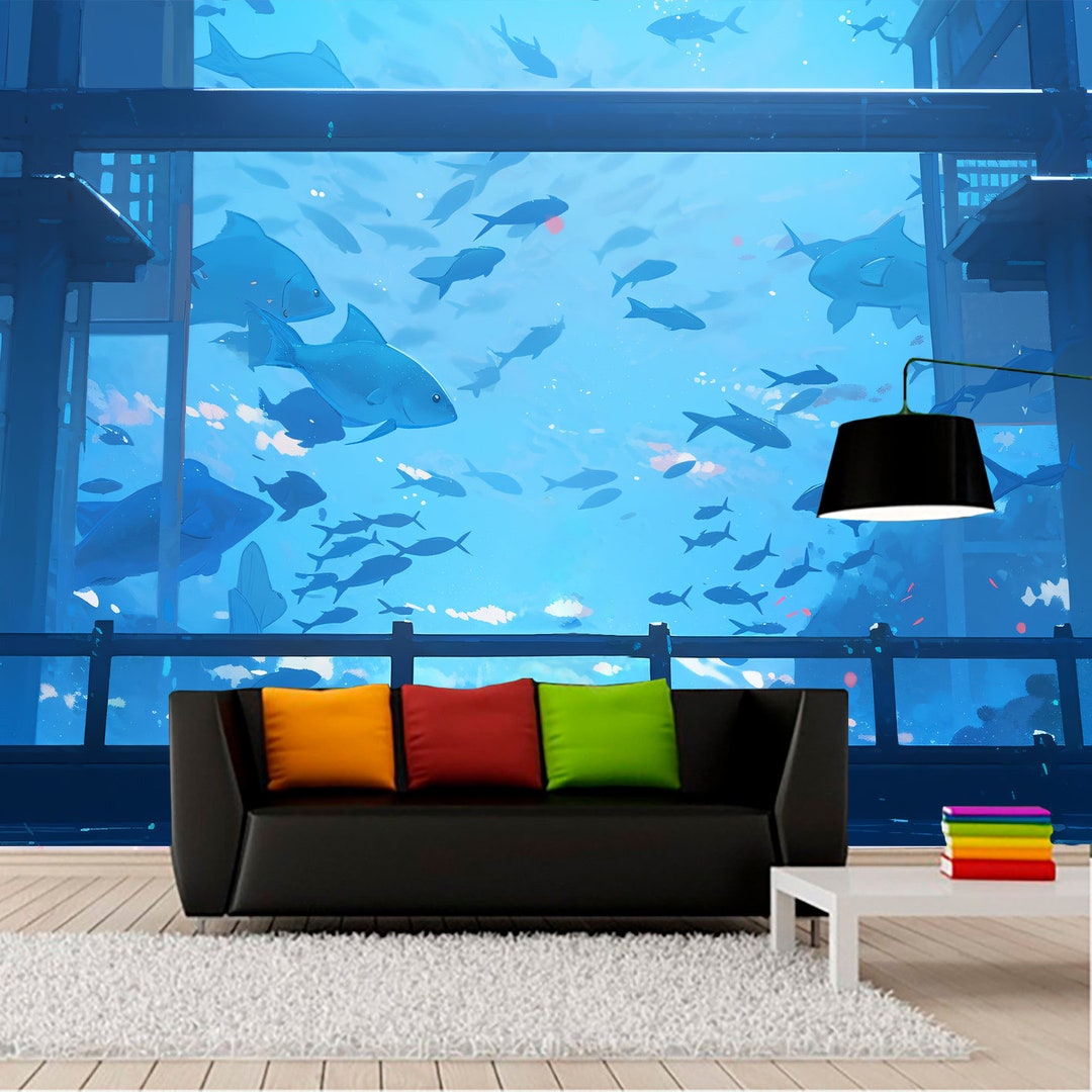 Aquarium Wallpaper Fish Wall Mural Underwater World Removable Print for ...