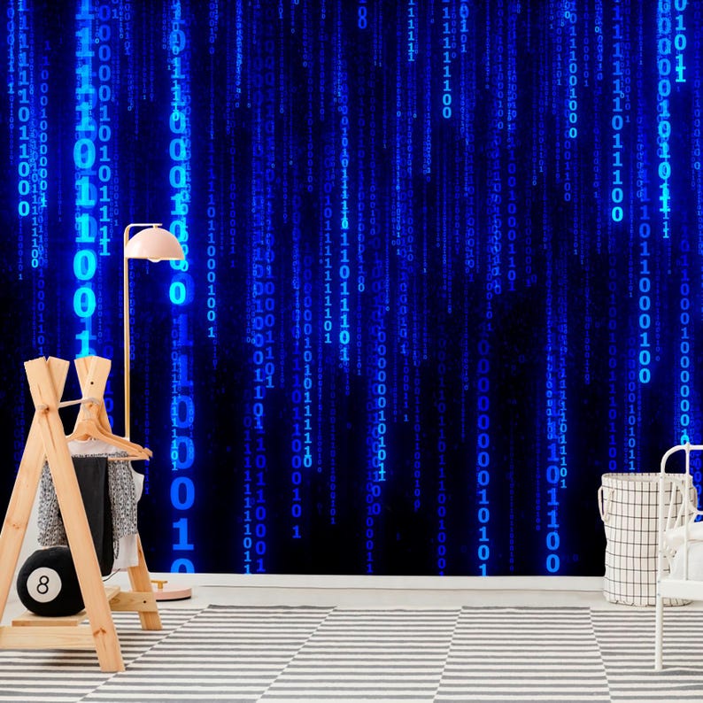 Matrix Blue Code Wallpaper Peel and Stick Playroom Decor Cyber Wall ...