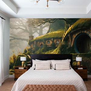 Hobbit House Wallpaper Kids Fantasy Nursery Accent Wall Decor Forest ...