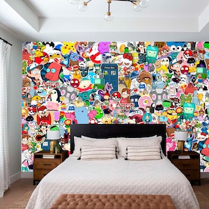 Cartoon Characters Wallpaper Colorful Wall Mural Pop Art Print Nursery ...