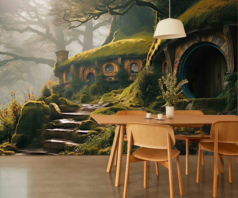 Hobbit House Wallpaper Kids Fantasy Nursery Accent Wall Decor Forest ...