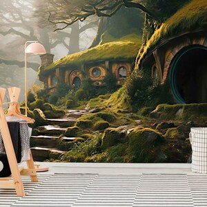 Hobbit House Wallpaper Kids Fantasy Nursery Accent Wall Decor Forest ...