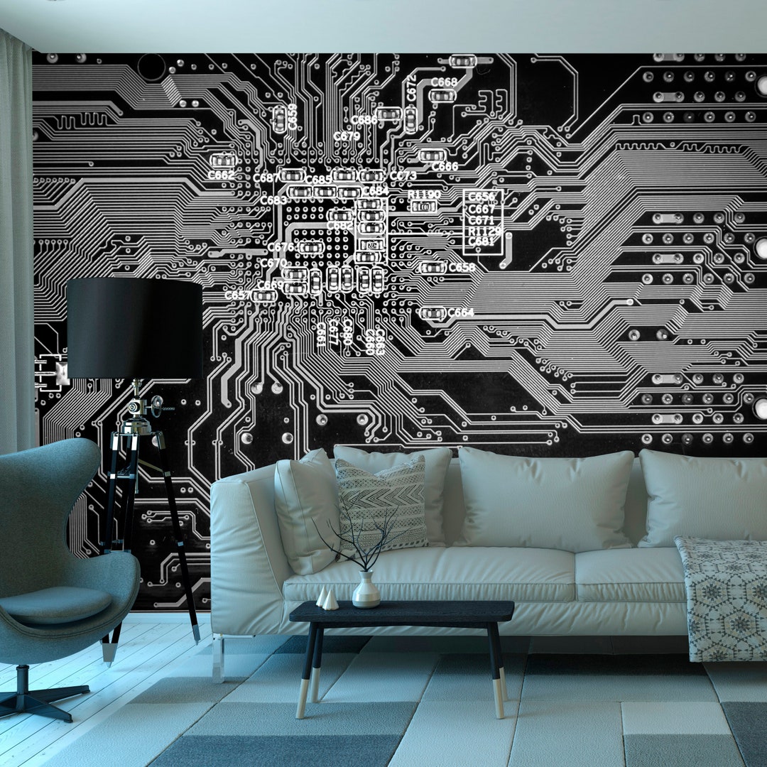 Circuit Abstract Mural Removable Tech Wallpaper Electronic Themed Wall ...