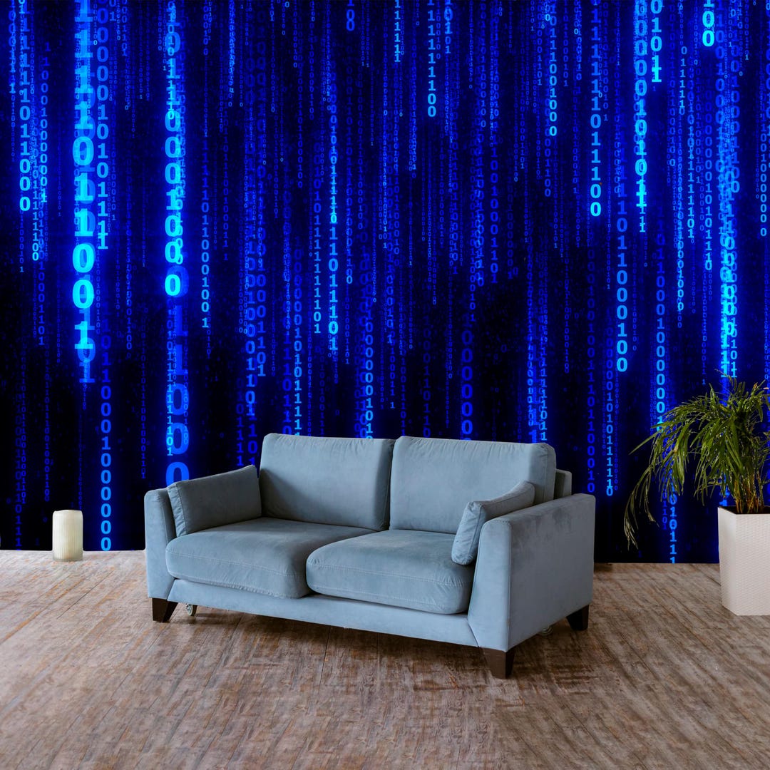 Matrix Blue Code Wallpaper Peel and Stick Playroom Decor Cyber Wall ...