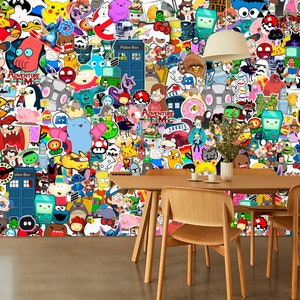 Cartoon Characters Wallpaper Colorful Wall Mural Pop Art Print Nursery ...