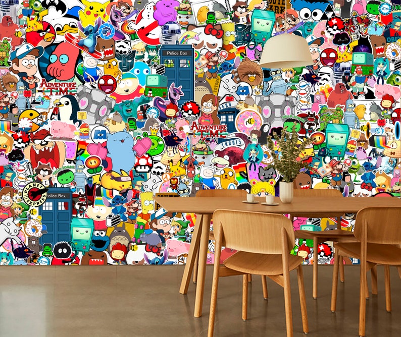 Cartoon Characters Wallpaper Colorful Wall Mural Pop Art Print Nursery ...