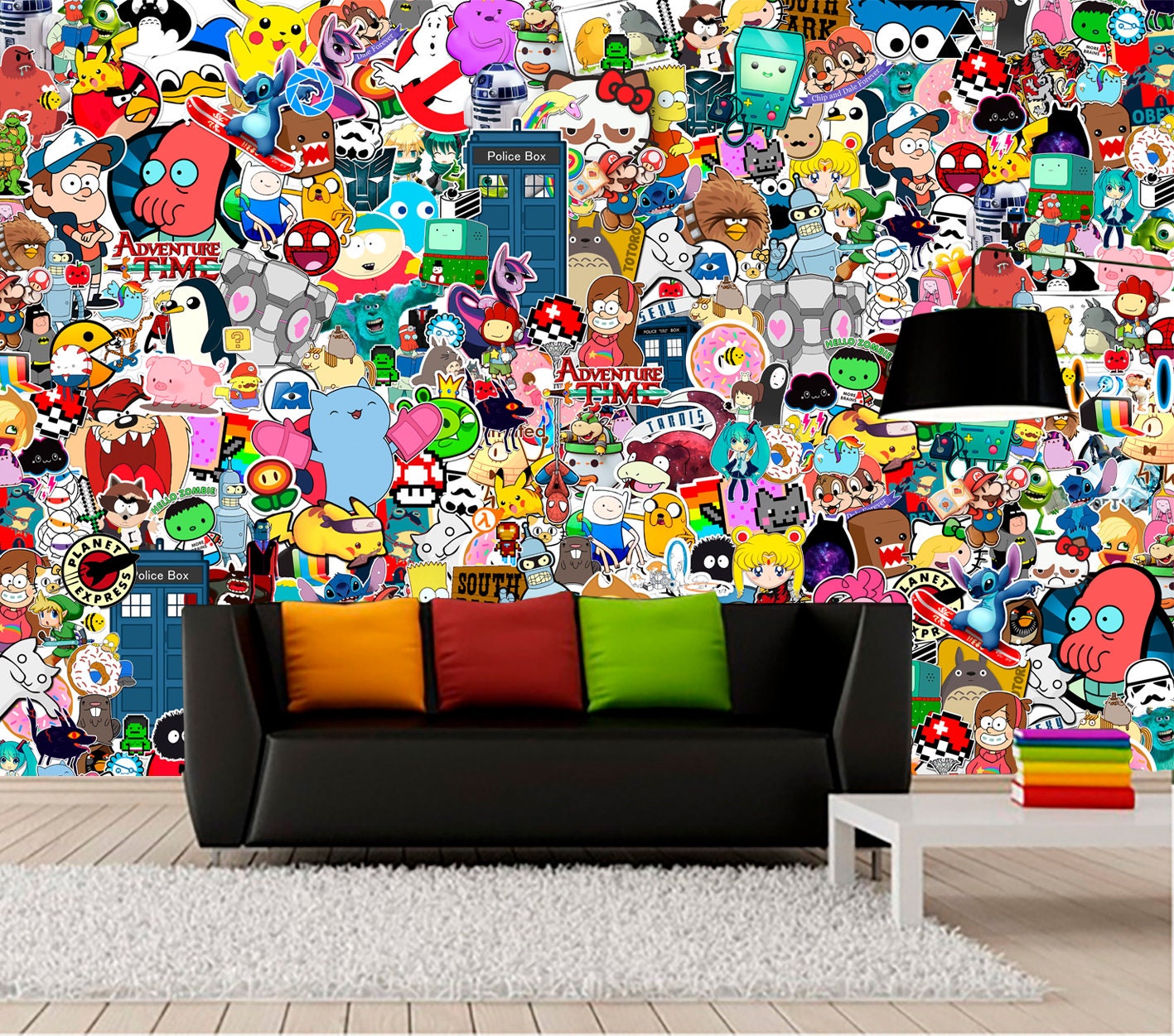 Cartoon Characters Wallpaper Colorful Wall Mural Pop Art Print Nursery ...