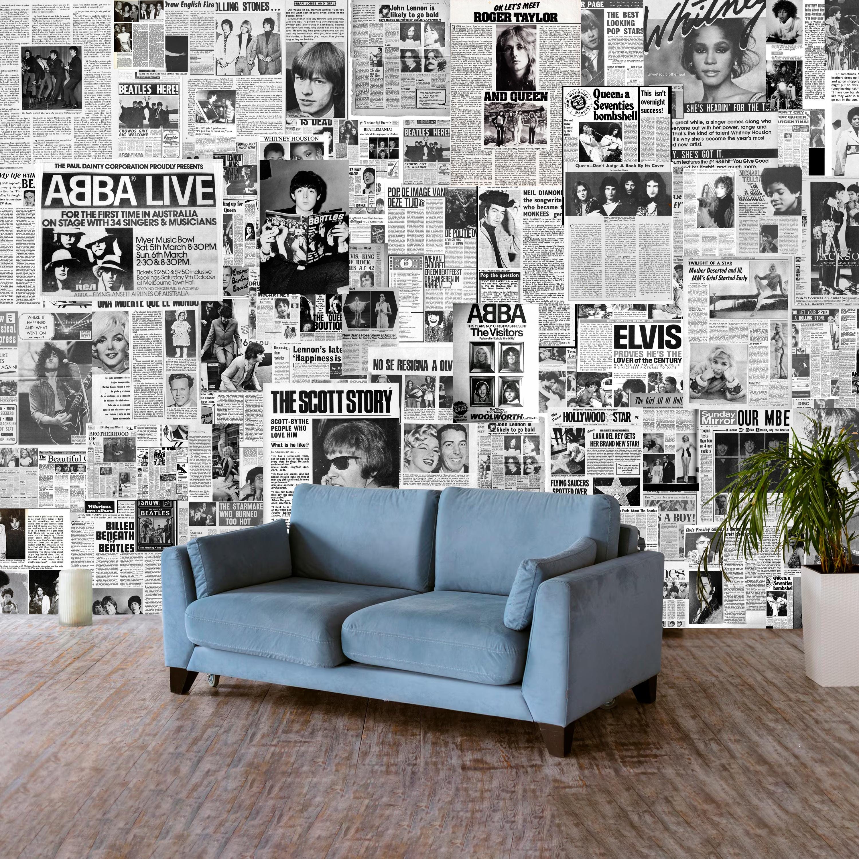 Vintage Newspaper Clippings With Singers Wallpaper Music Wall Mural ...