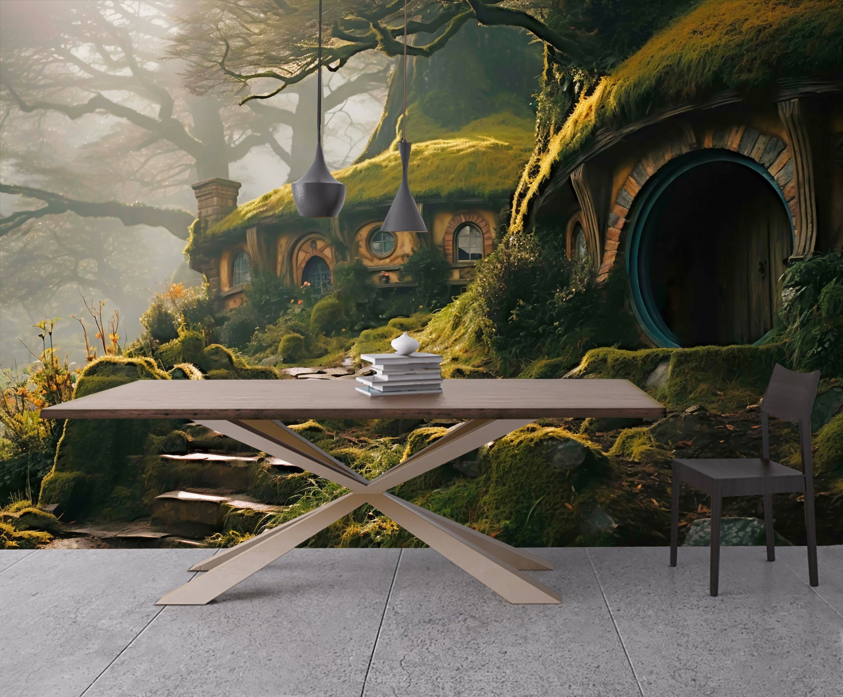 Hobbit House Wallpaper Kids Fantasy Nursery Accent Wall Decor Forest ...