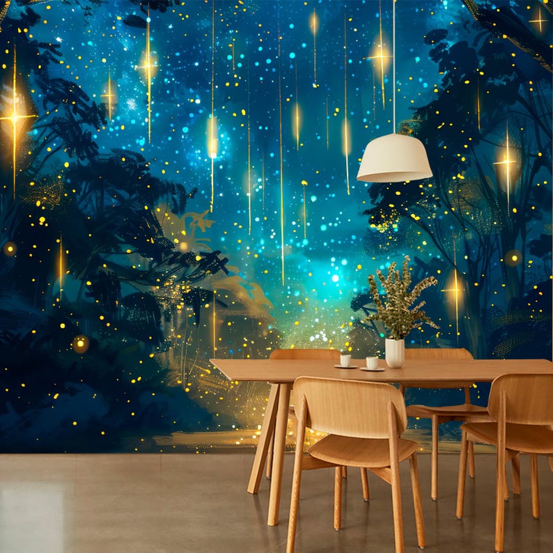 Shooting Star Wallpaper Magic Forest Wall Mural Fantasy Decal Fantastic ...
