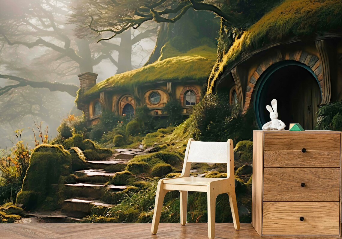 Hobbit House Wallpaper Kids Fantasy Nursery Accent Wall Decor Forest ...