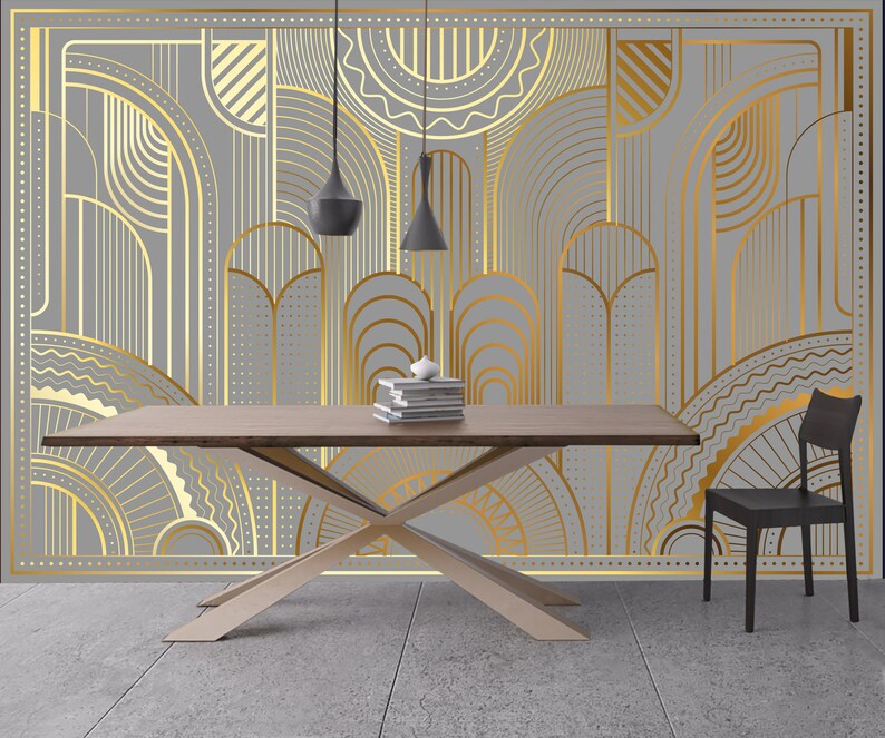 Gray Background With Golden Line Wallpaper Geometric Wall Mural ...