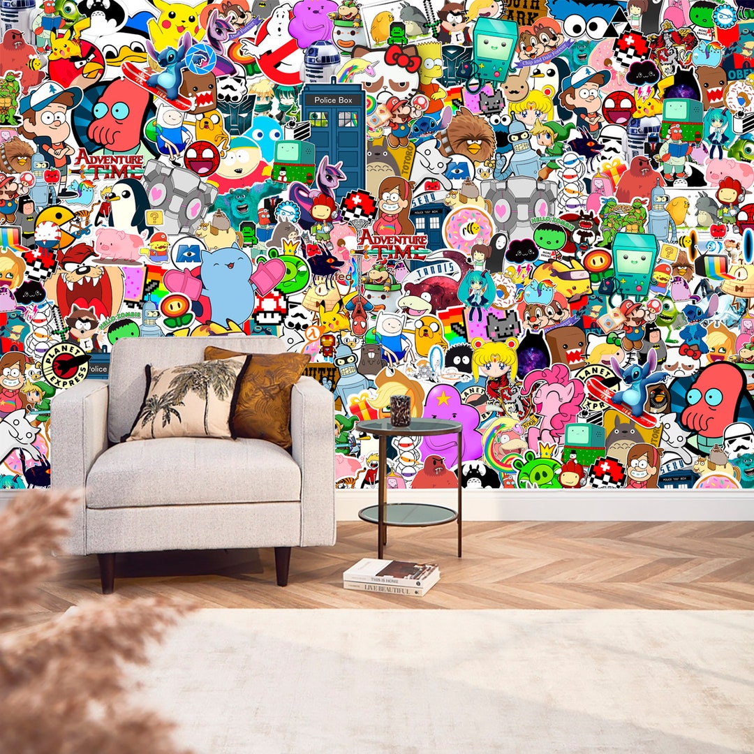 Cartoon Characters Wallpaper Colorful Wall Mural Pop Art Print Nursery ...