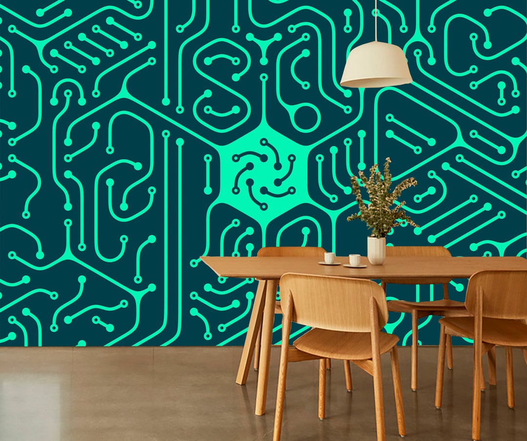 Circuit Gaming Wallpaper Abstract Tech Mural Removable Peel & Stick IT ...