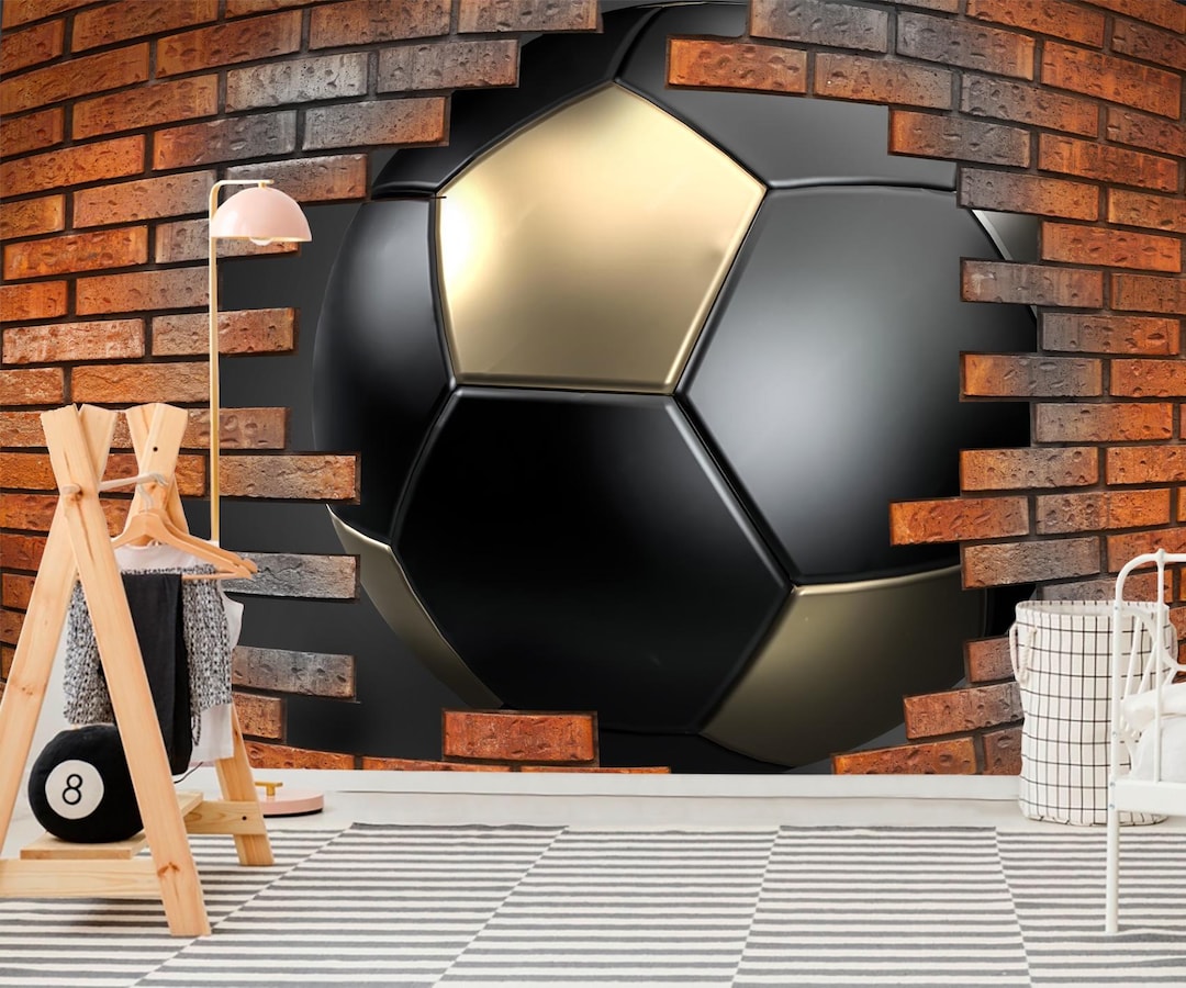 Soccer Ball in Brick Wall Wallpaper Sport Peel & Stick Removable ...