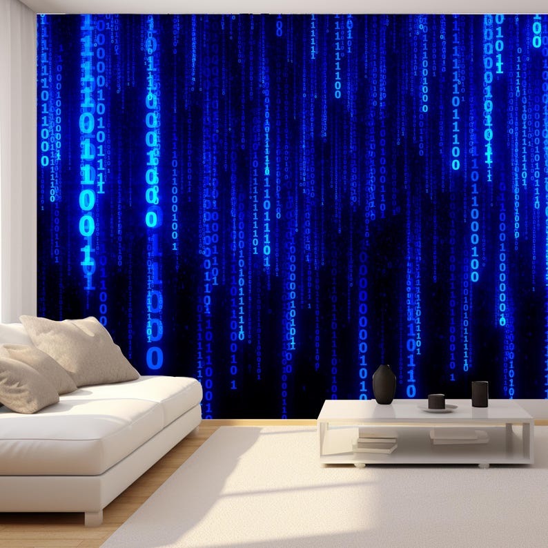 Matrix Blue Code Wallpaper Peel and Stick Playroom Decor Cyber Wall ...