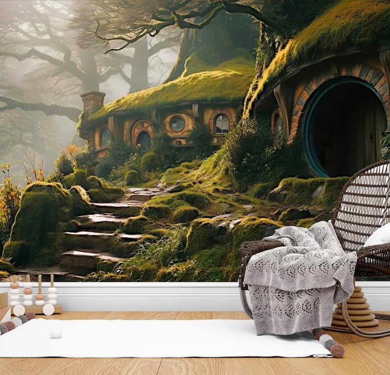 Hobbit House Wallpaper Kids Fantasy Nursery Accent Wall Decor Forest ...