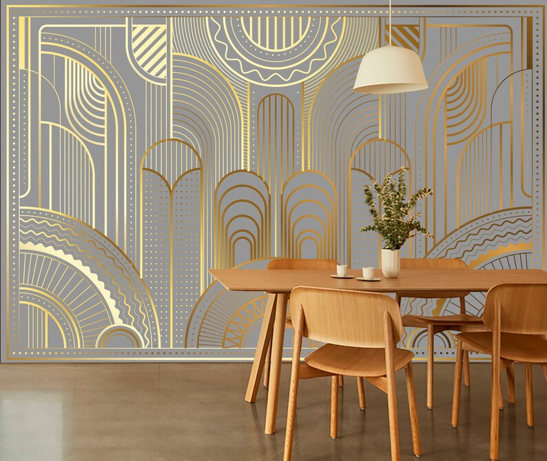 Gray Background With Golden Line Wallpaper Geometric Wall Mural ...
