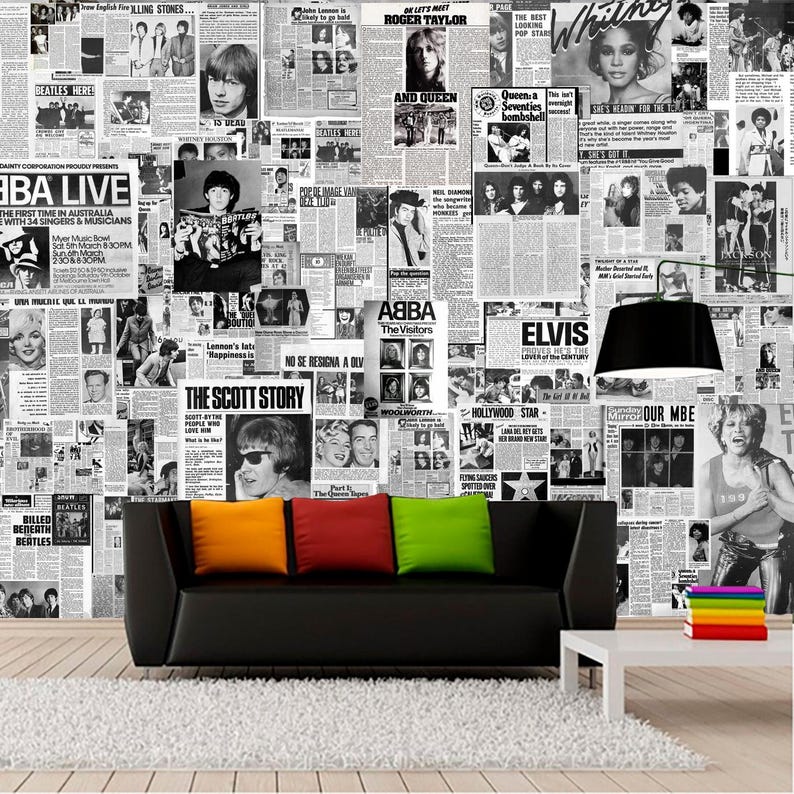 Vintage Newspaper Clippings With Singers Wallpaper Music Wall Mural ...