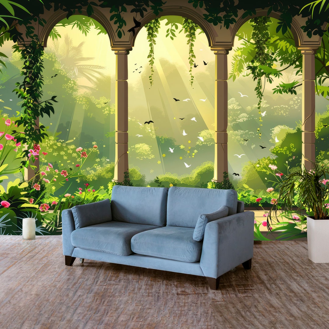 Terrace With Columns Wallpaper Botanical Garden Removable Flower Wall ...