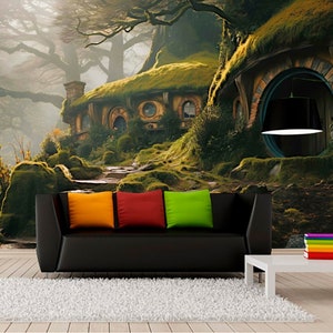 Hobbit House Wallpaper Kids Fantasy Nursery Accent Wall Decor Forest ...