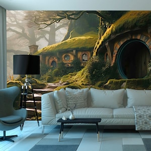 Hobbit House Wallpaper Kids Fantasy Nursery Accent Wall Decor Forest ...