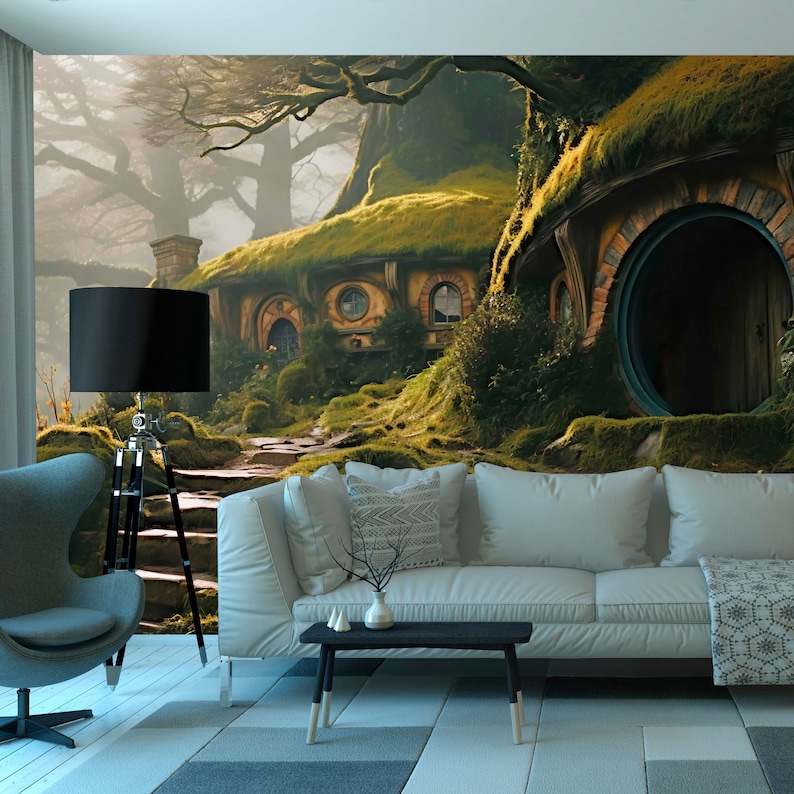 Hobbit House Wallpaper Kids Fantasy Nursery Accent Wall Decor Forest ...