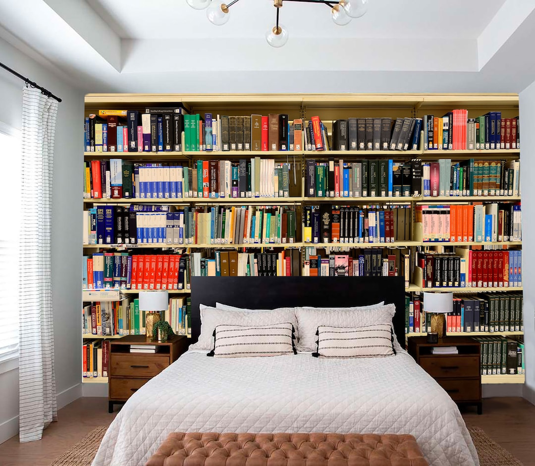 Library Bookshelf Wallpaper Removable Mural Peel and Stick Books Wall ...