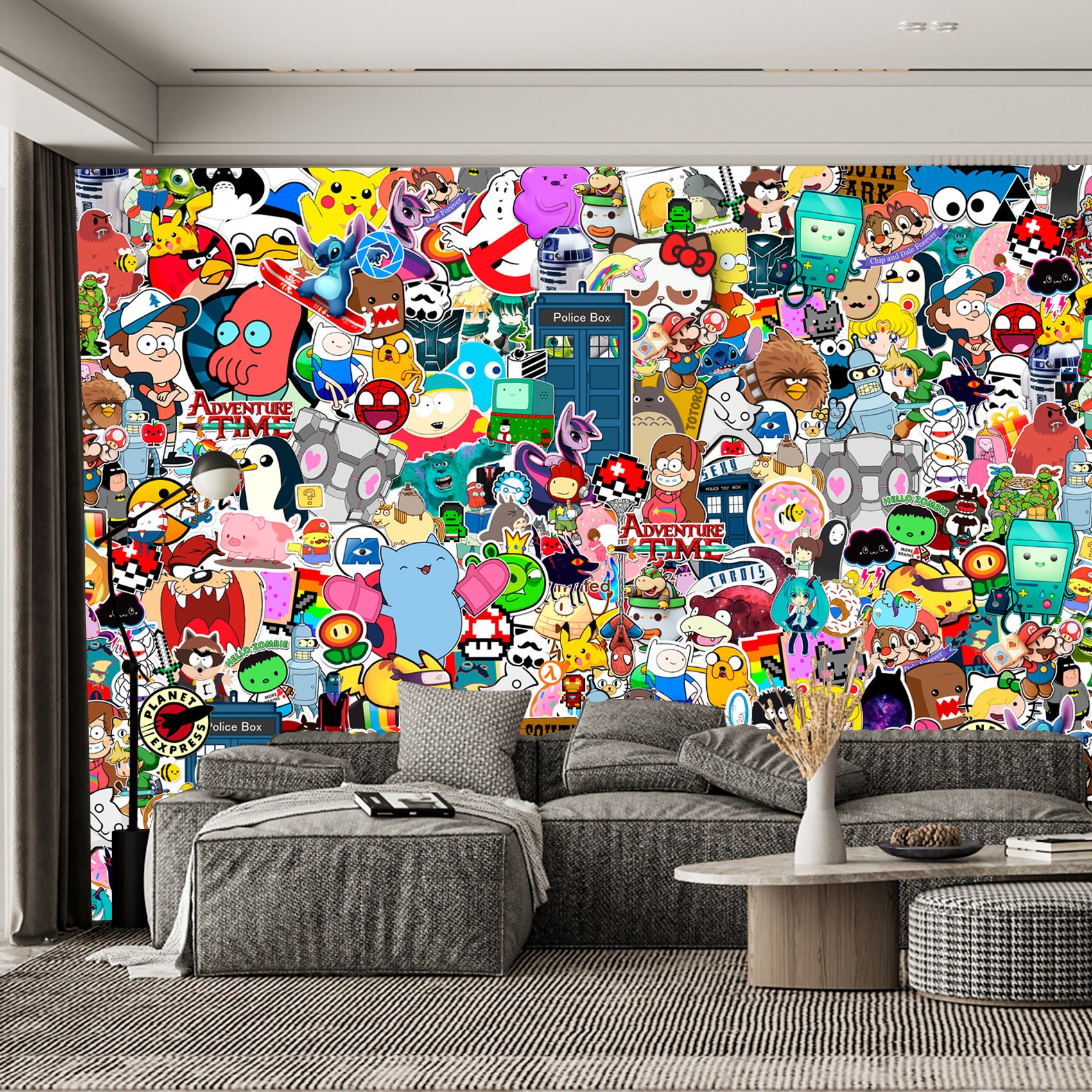 Cartoon Characters Wallpaper Colorful Wall Mural Pop Art Print Nursery ...