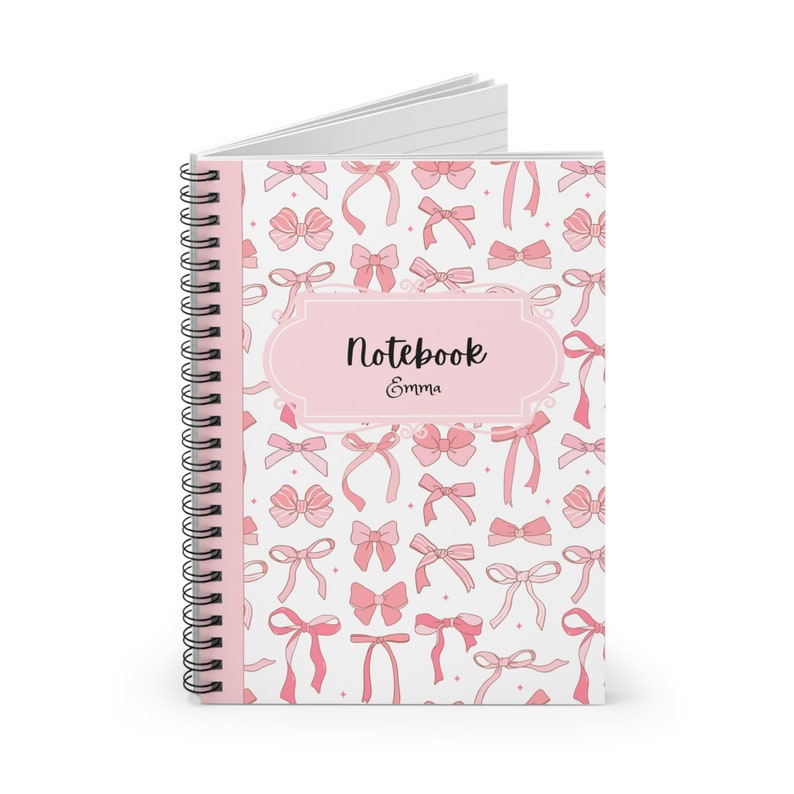 Personalized Bow Pastel Notebook, Custom Pink Spiral Notebook, Pink ...