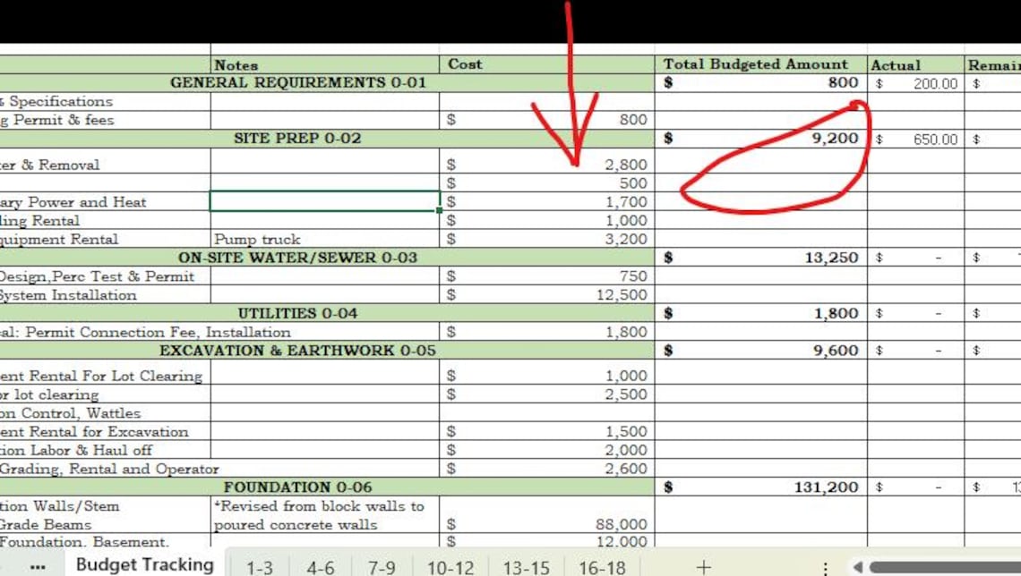 Residential Construction Budget Tracker | Excel Spreadsheet ...