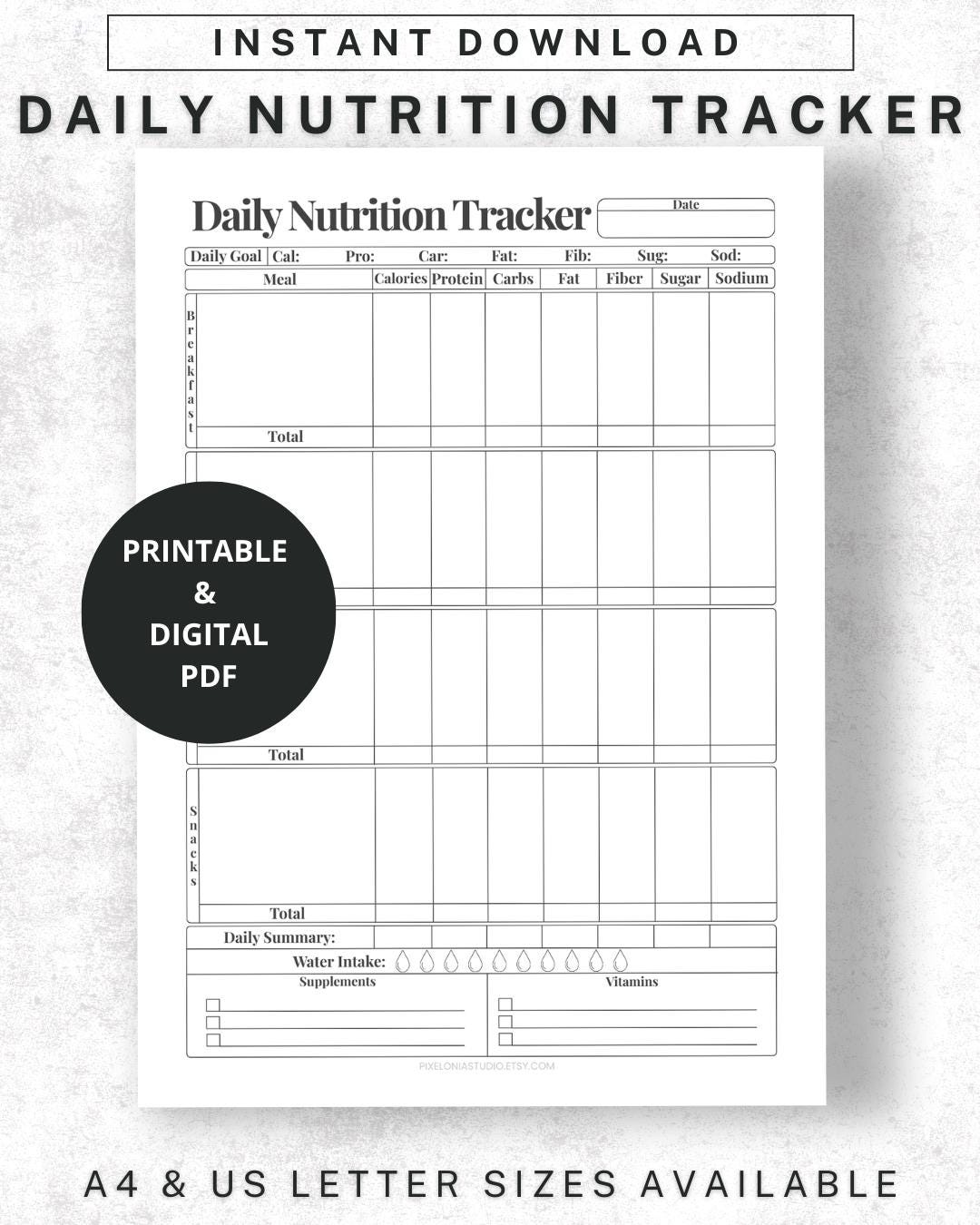 Daily Nutrition Tracker Printable: Food Journal, Calorie & Macro Log ...