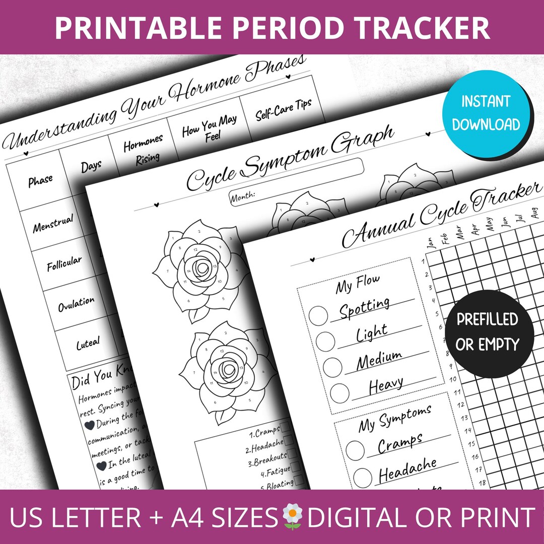 Period Tracker Printable: Symptom Graph & Hormone Guide (PDF Download ...