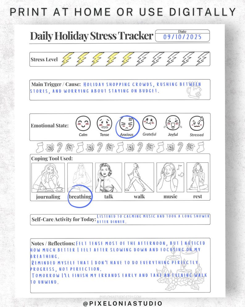 Holiday Stress Tracker Printable | Self-care Journal & Wellness Planner ...