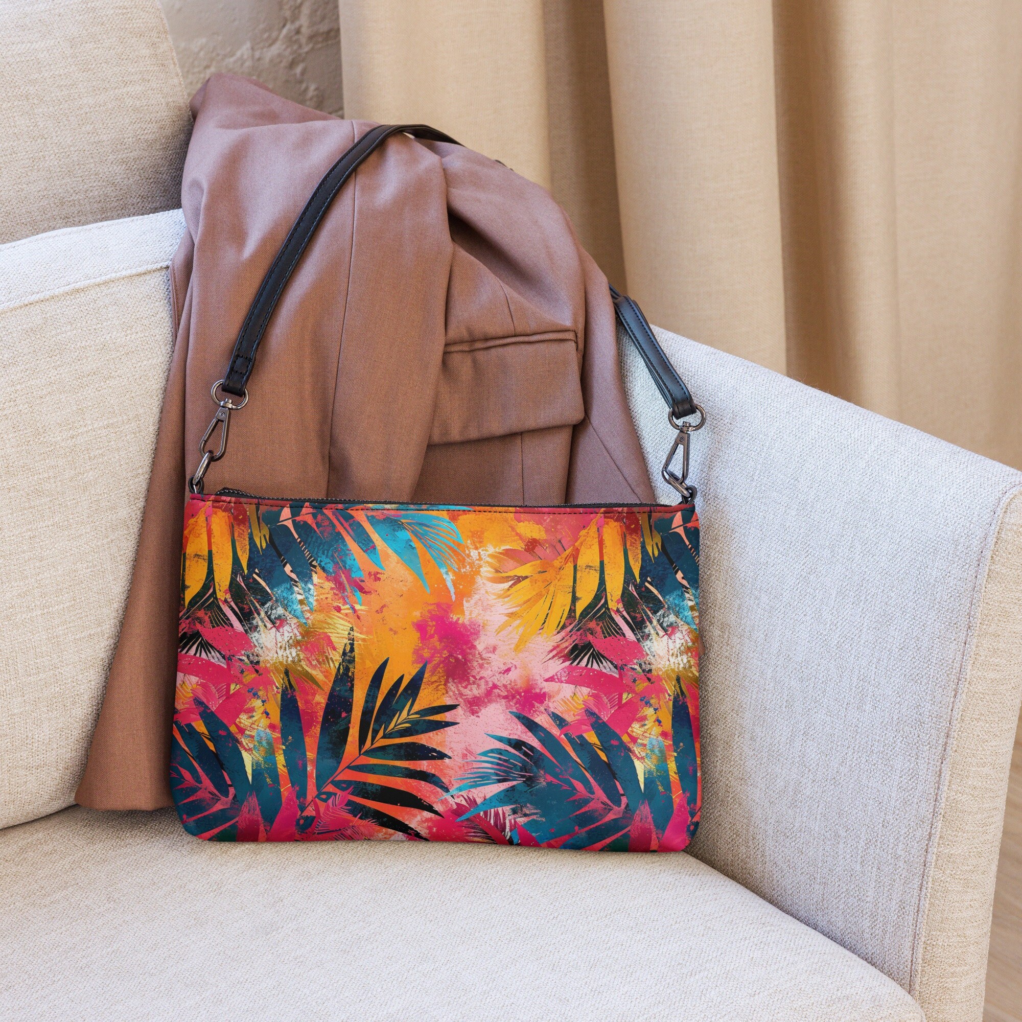 Tropical Summer Leaves Crossbody Bag Vibrant and Stylish Purse - Etsy