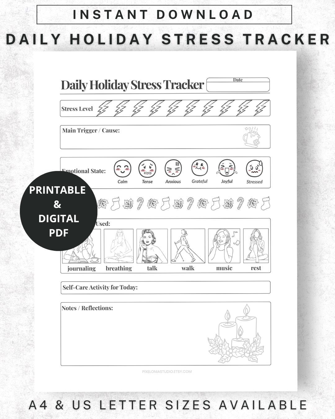 Holiday Stress Tracker Printable | Self-care Journal & Wellness Planner ...