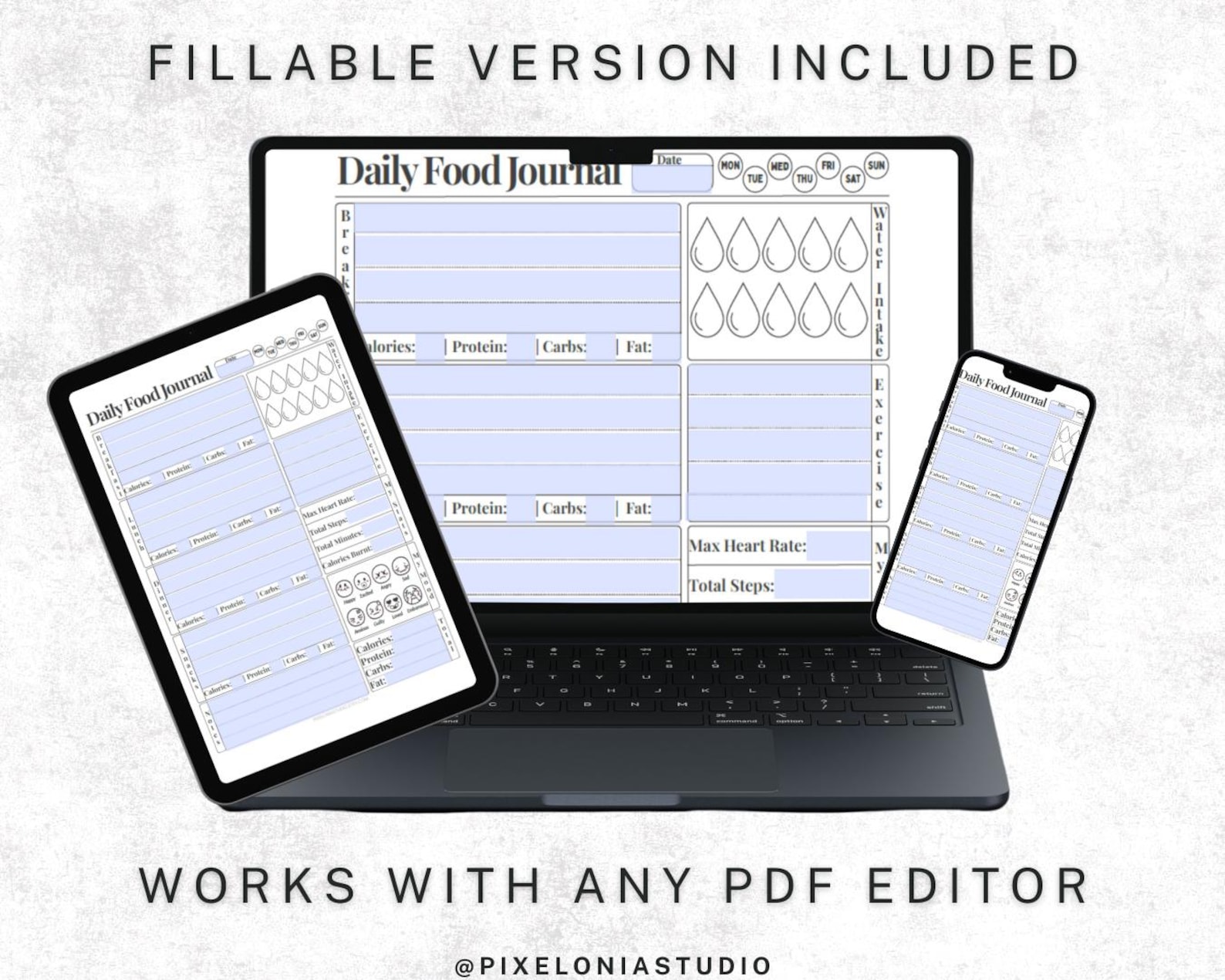 Daily Food Journal Printable | Meal Planner & Food Tracker | Calorie ...