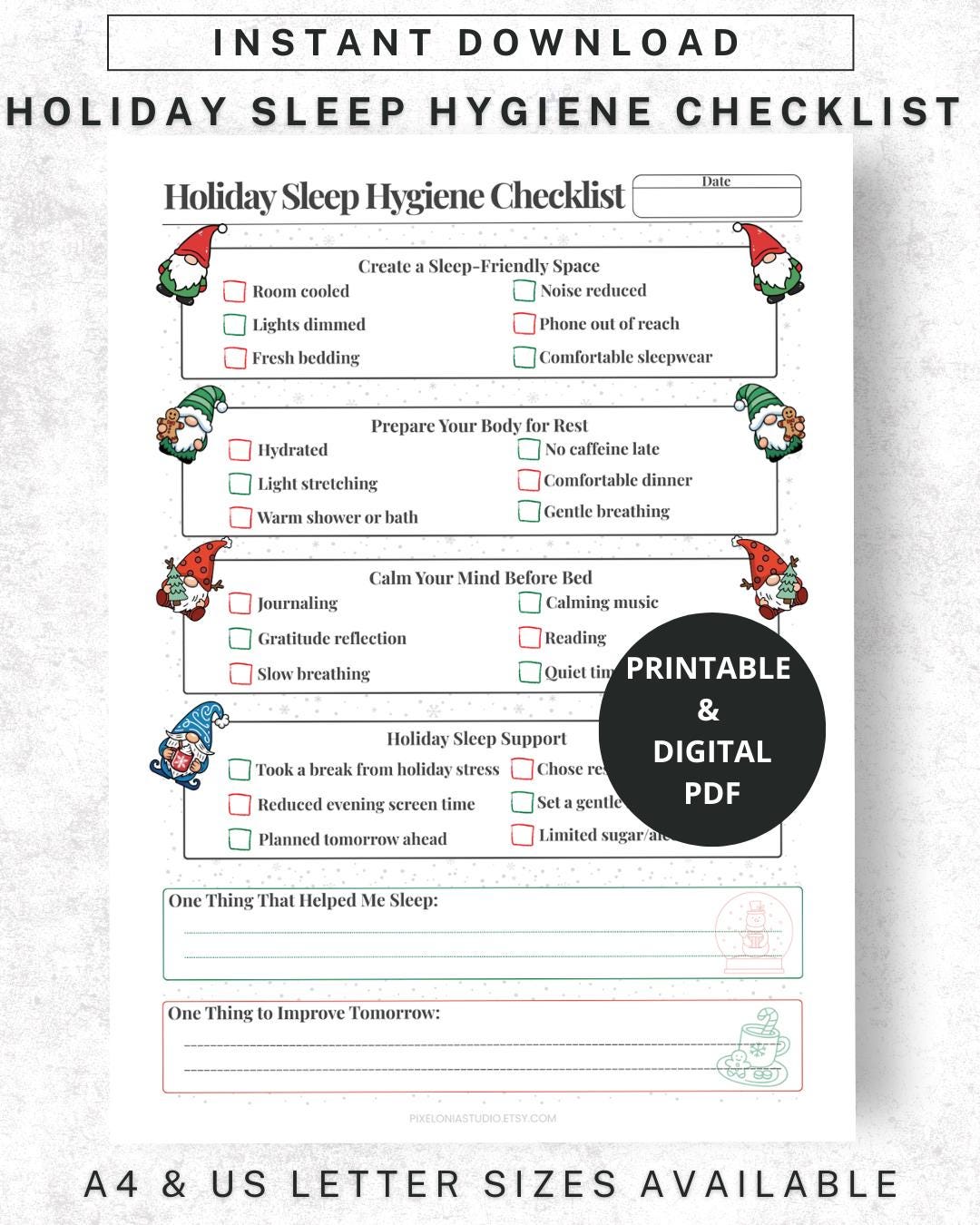 Holiday Sleep Hygiene Checklist | Christmas Bedtime Routine Printable ...