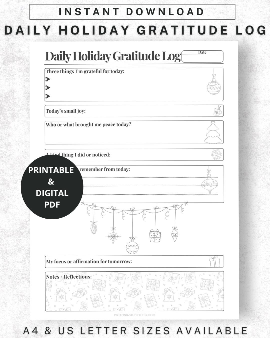 Daily Holiday Gratitude Log Printable | Christmas Gratitude Journal ...