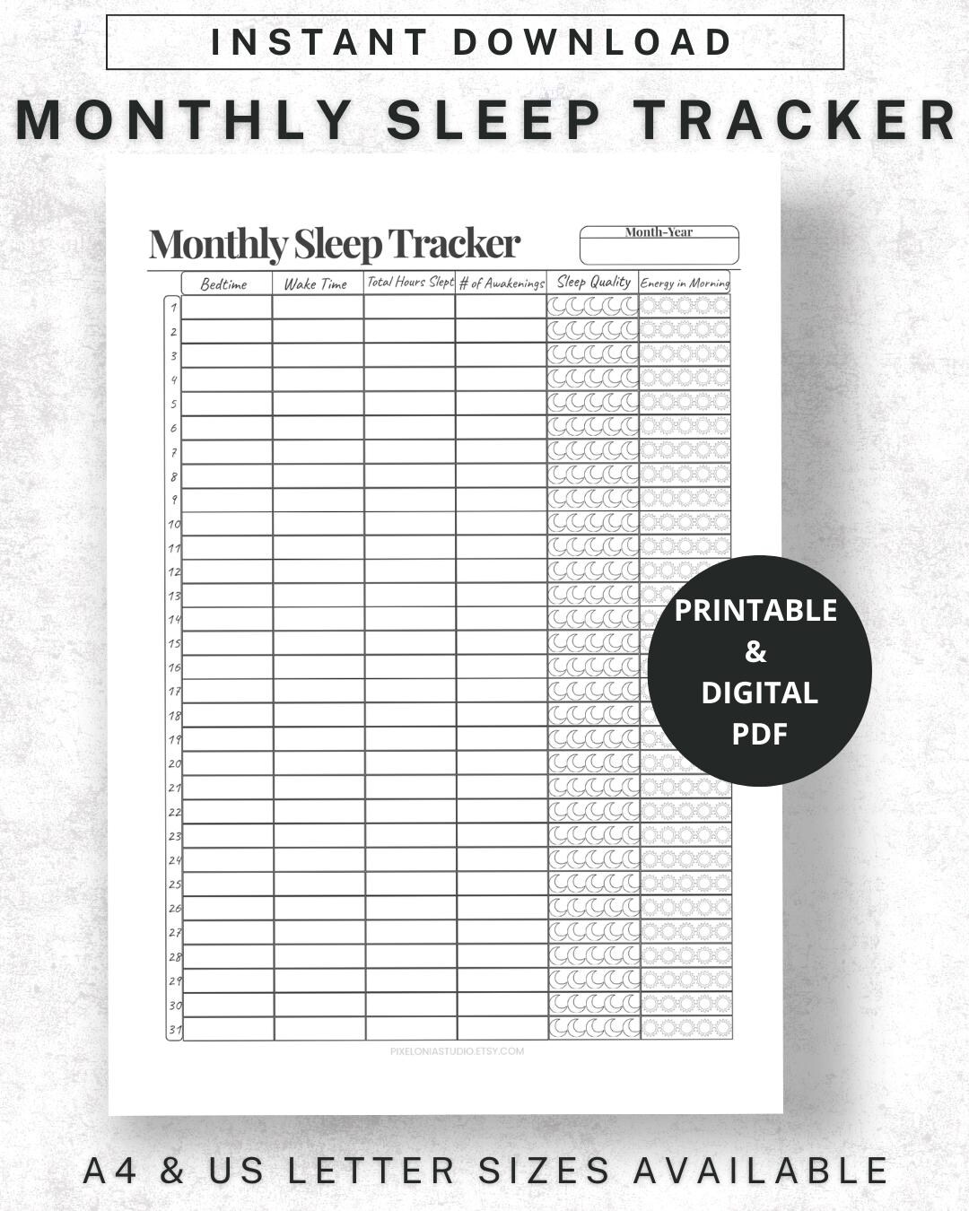 Sleep Tracker Printable | Monthly Sleep Log & Sleep Diary | Sleep ...