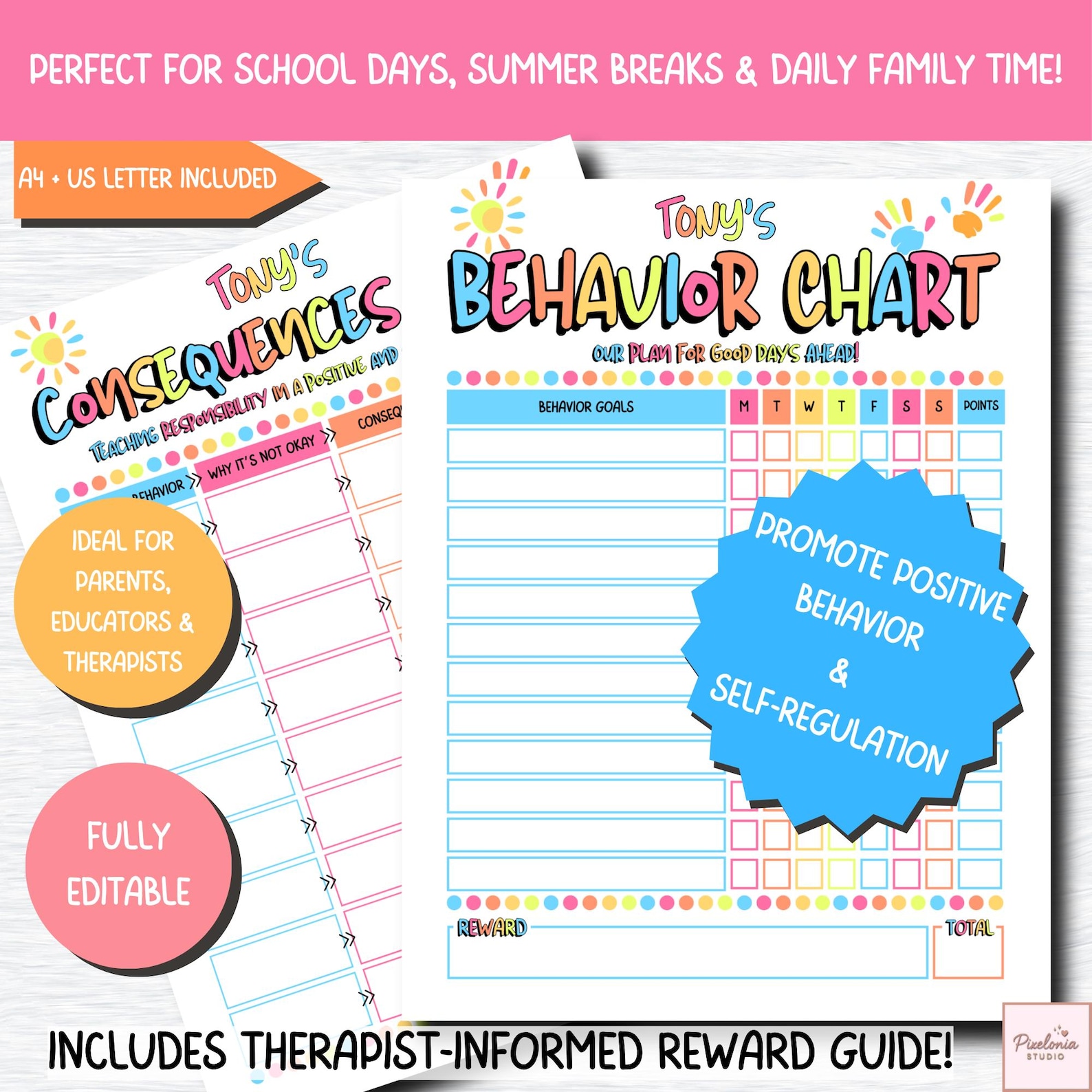 Behavior & Consequence Chart for Kids, Reward System, Daily Tracker ...