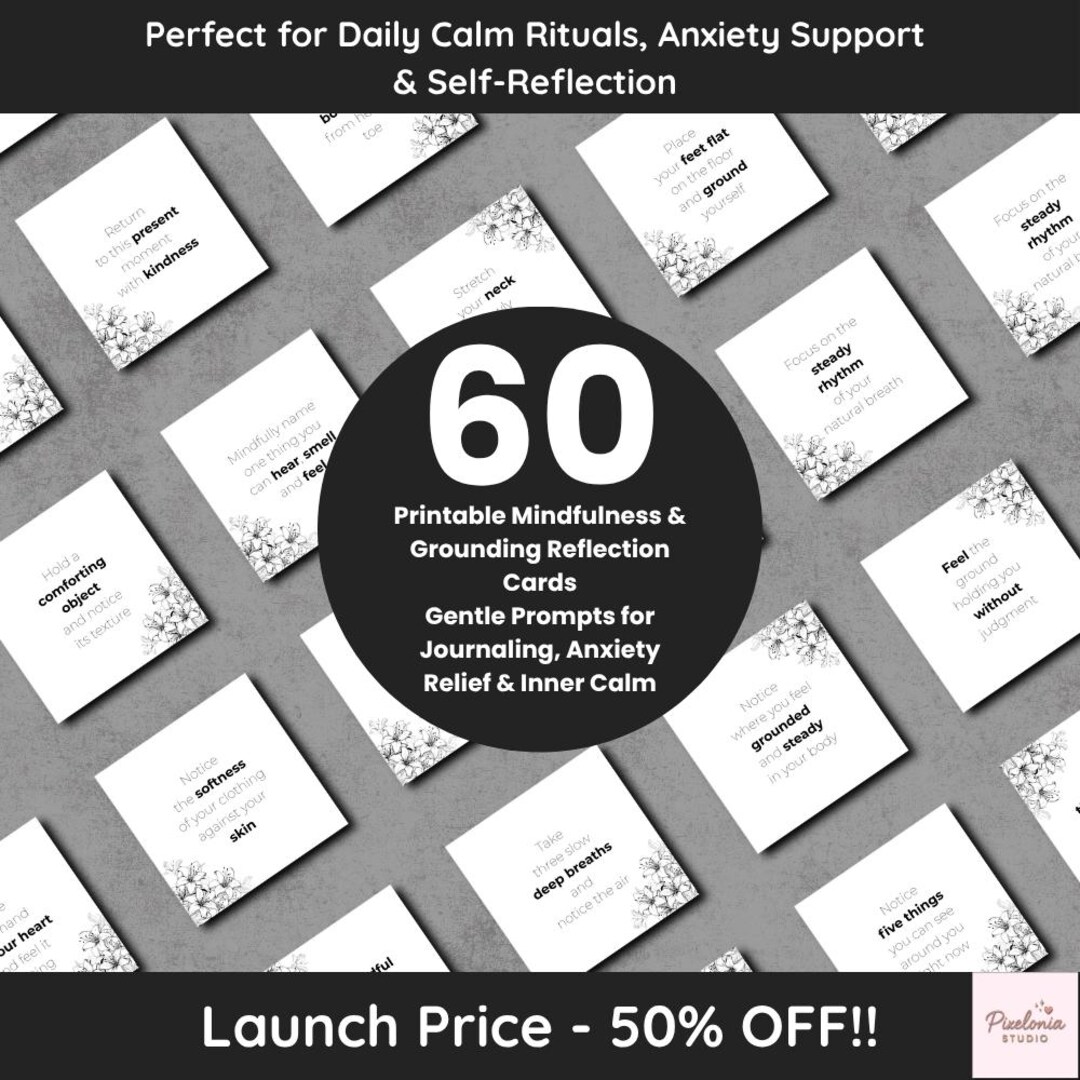 Mindfulness Prompt Cards: Anxiety Relief, Self-care Reflection (PDF ...