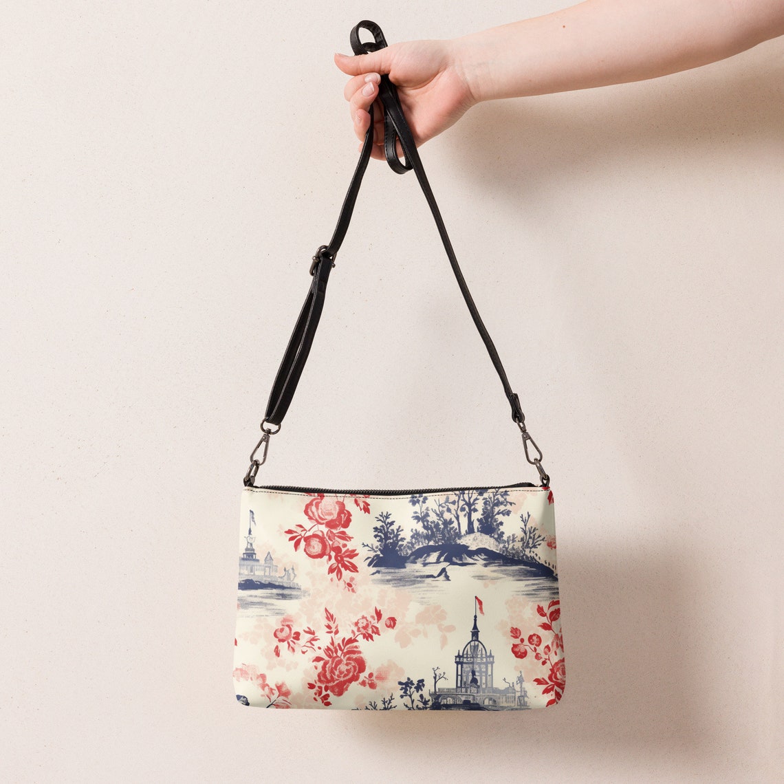 Colorful French Toile Chinoiserie Print Crossbody Bag Elegant Patterned ...